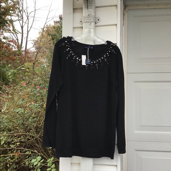 Talbots | Sweaters | Nwt Talbots Pretty Black Jeweled Neck Sweater ...